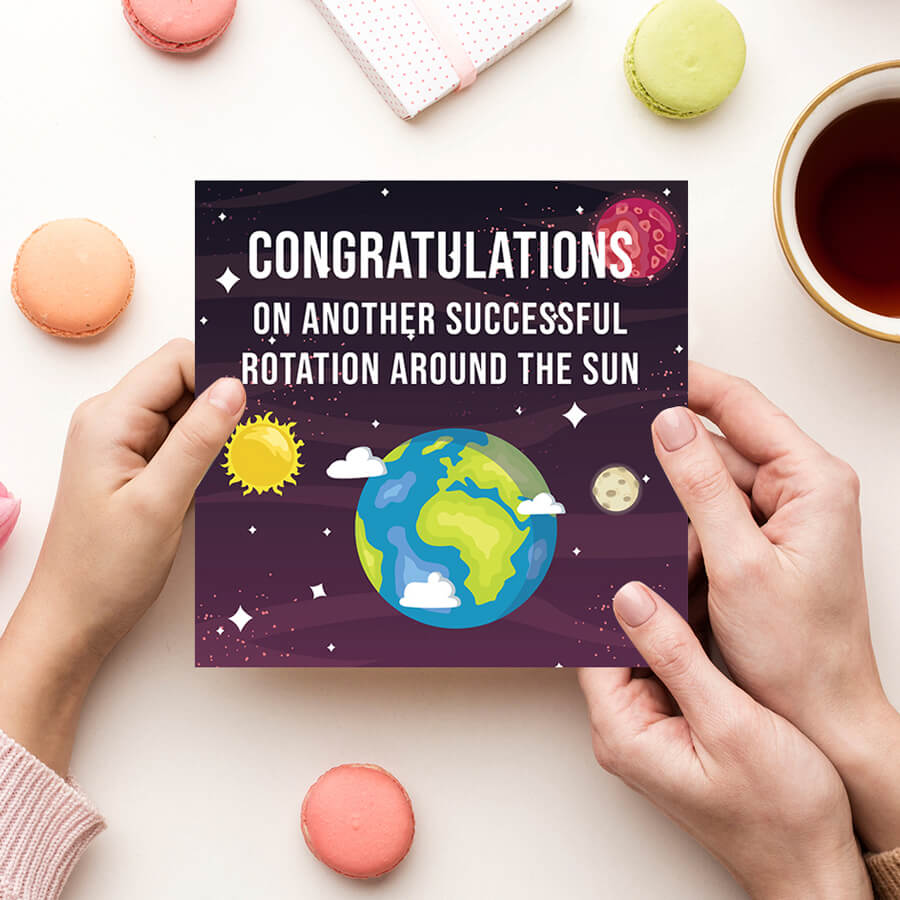 Around the Sun Birthday Card with Funny Astronomy Quote – Unique Gift