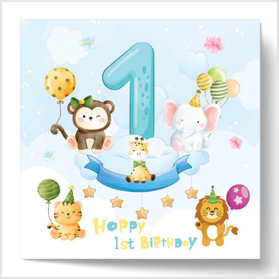 Buy Cute Animal 1st Birthday Card Online | First Year Birthday Card ...