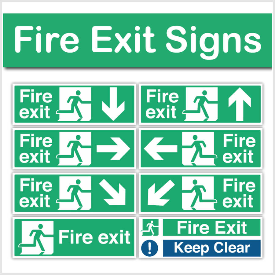 Fire exit arrow signs stickers with keep clear/Fire exit Left Arrow ...