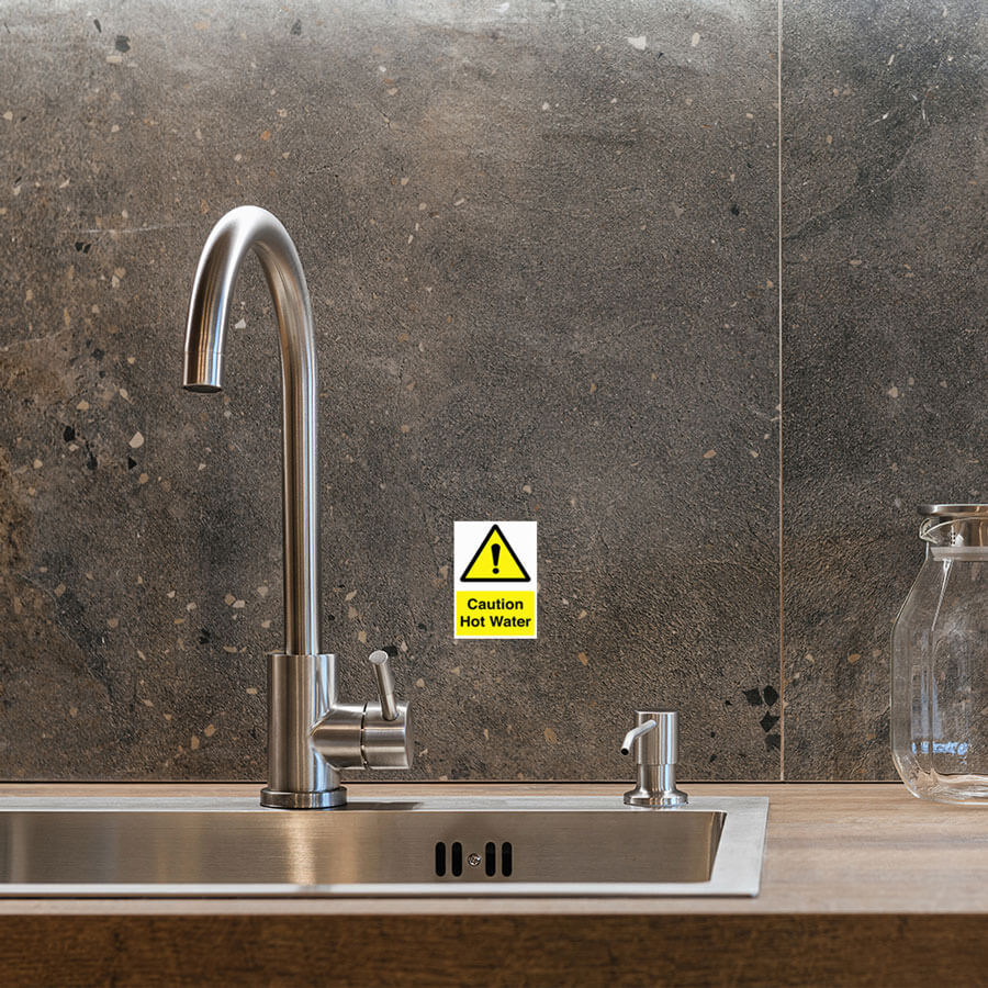Hot water alert sign/Waterproof hot water warning sticker/Danger hot ...
