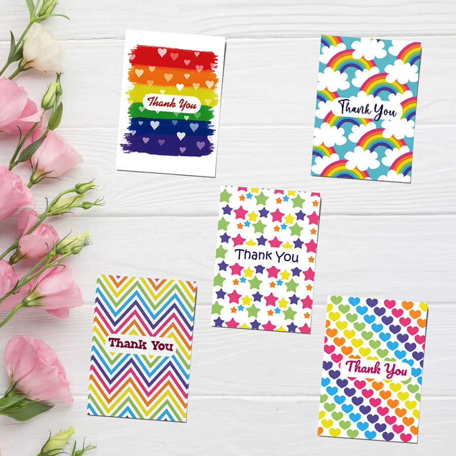 Rainbow Thank You Cards Vibrant Colorful Postcards for Appreciation ...