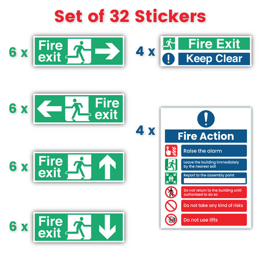 Fire exit sign sticker/Keep clear sign sticker/Fire action sign sticker ...