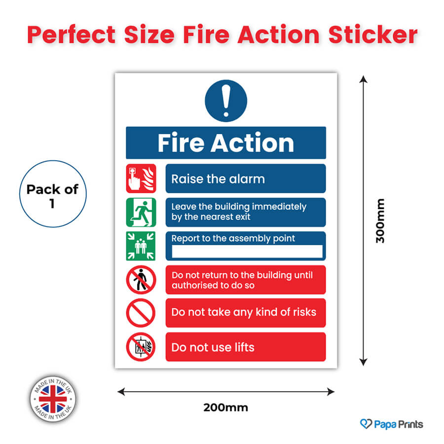 Fire action sign sticker/Fire emergency instructions/Building ...