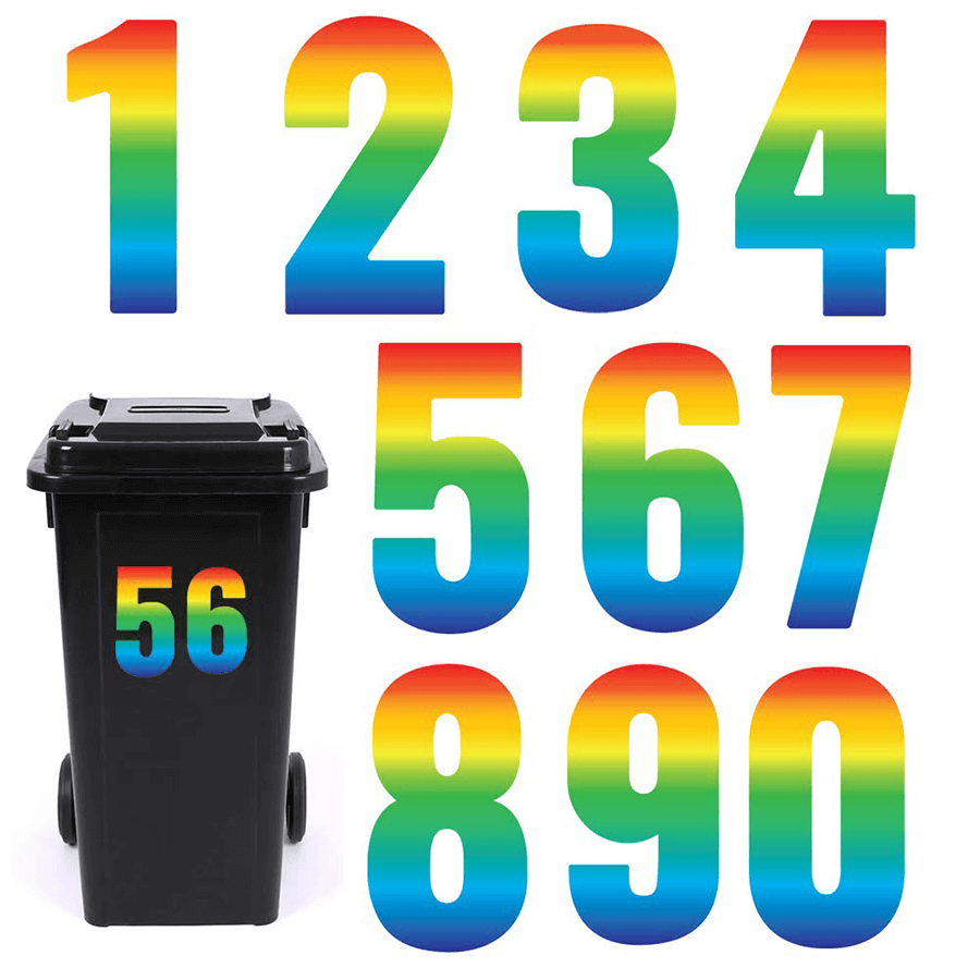 Rainbow Wheelie Bin Number stickers/Bin stickers/Dustbin stickers