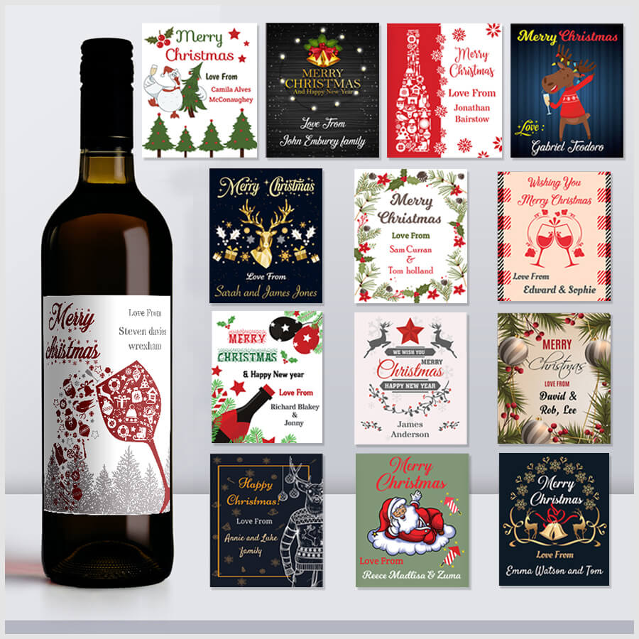 Christmas Wine Bottle Labels/Xmas Custom wine bottle label/Holly Wreath ...