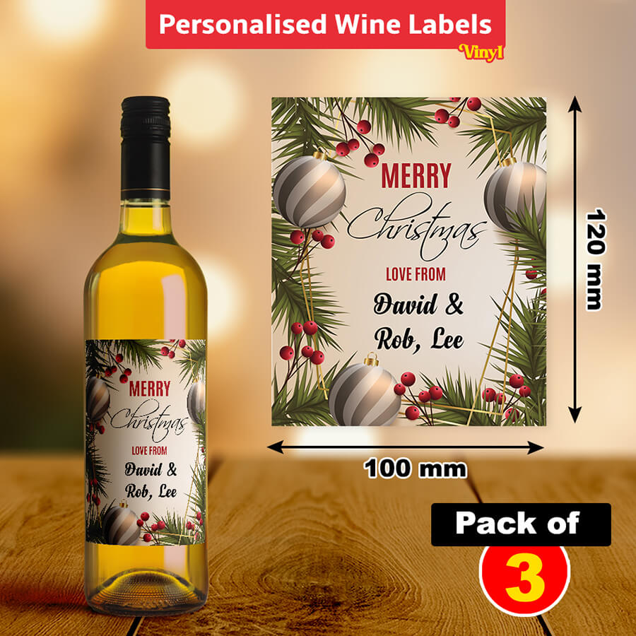 Christmas Wine Bottle Labels/Xmas Custom wine bottle label/Holly Wreath ...