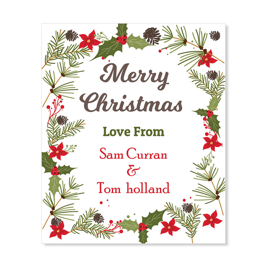Christmas Wine Bottle Labels/Xmas Custom wine bottle label/Holly Wreath ...