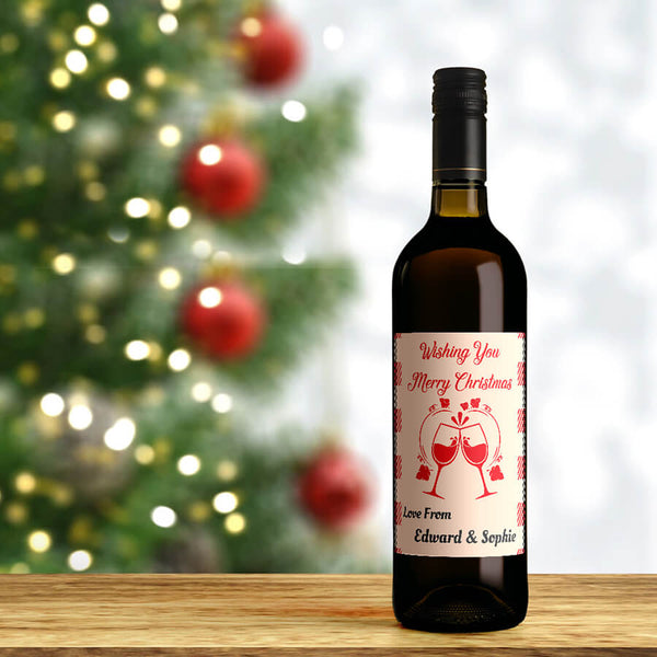 Christmas Wine Bottle Labels/Xmas Custom wine bottle label/Holly Wreath ...